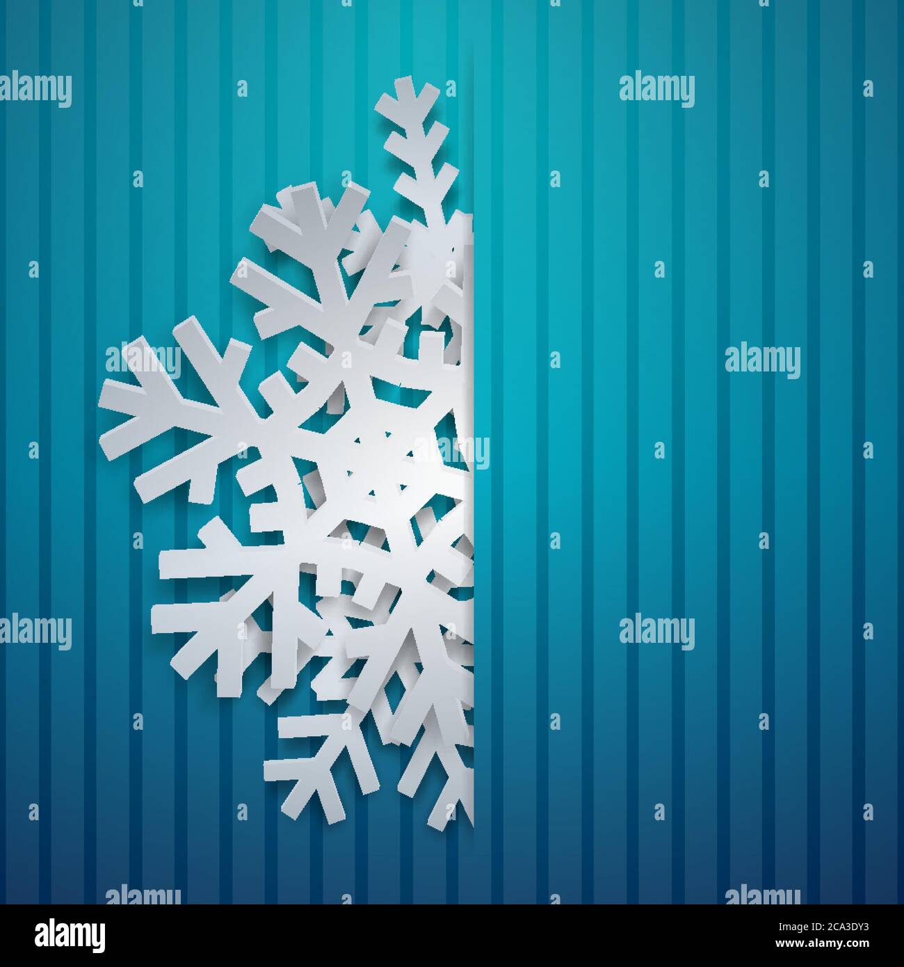 Christmas illustration with white big snowflakes which protrudes from ...