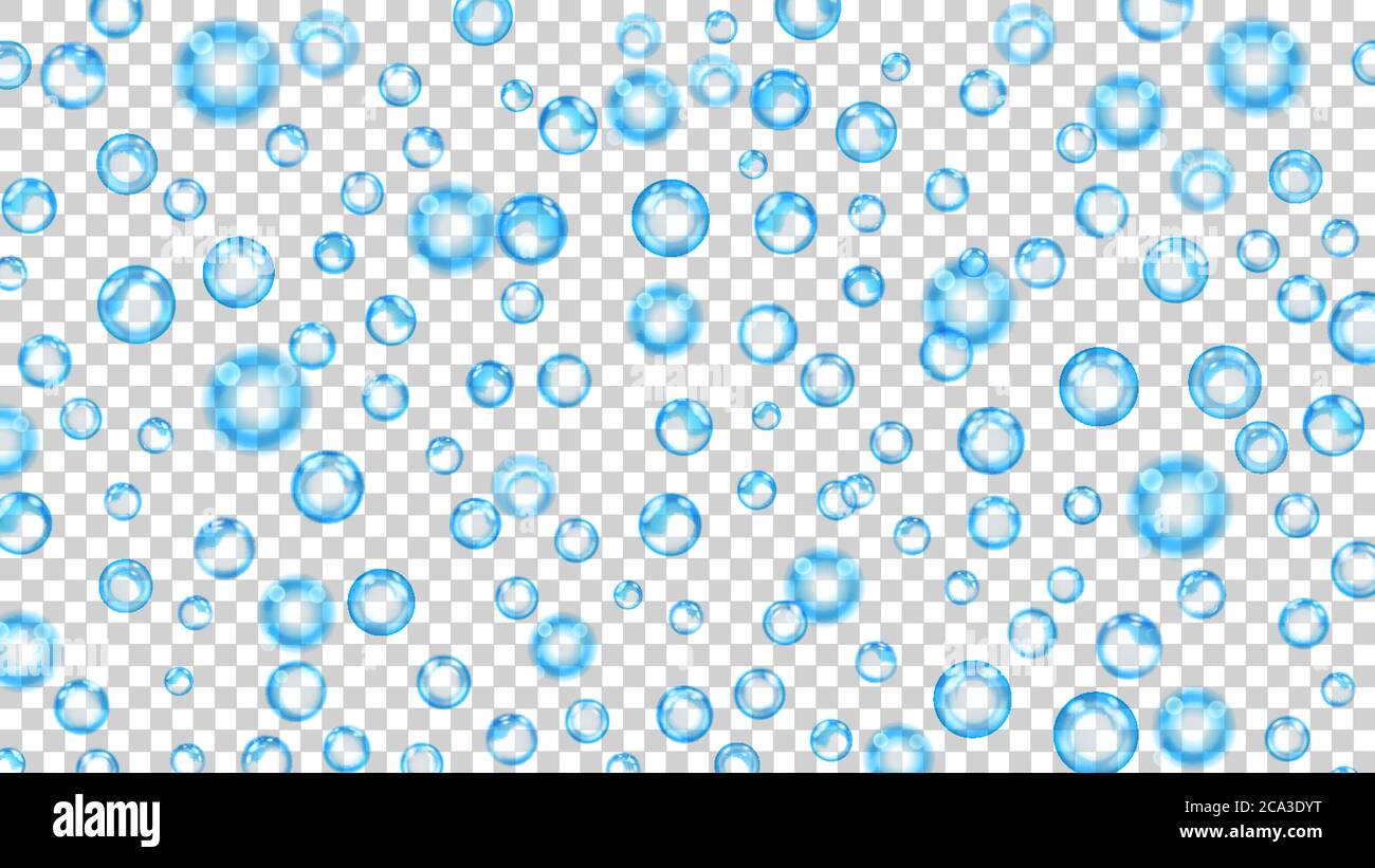 Translucent bubbles or water drops of different sizes in light blue ...