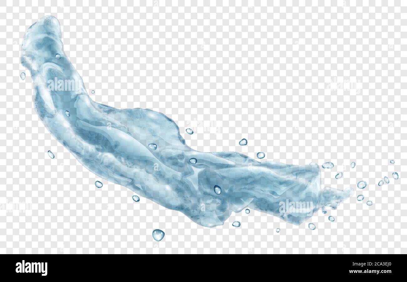 Translucent splash or jet of water with drops in gray colors, isolated ...