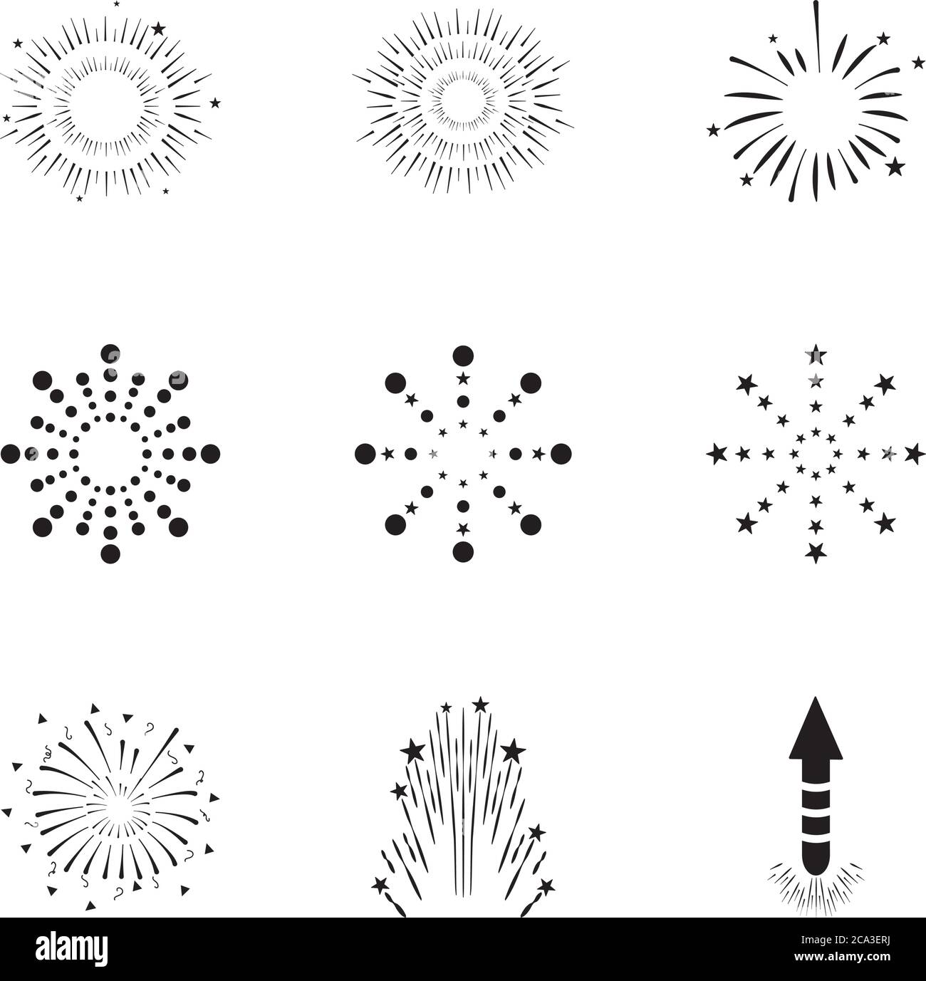 fireworks explosion icon set over white background, silhouette style ...