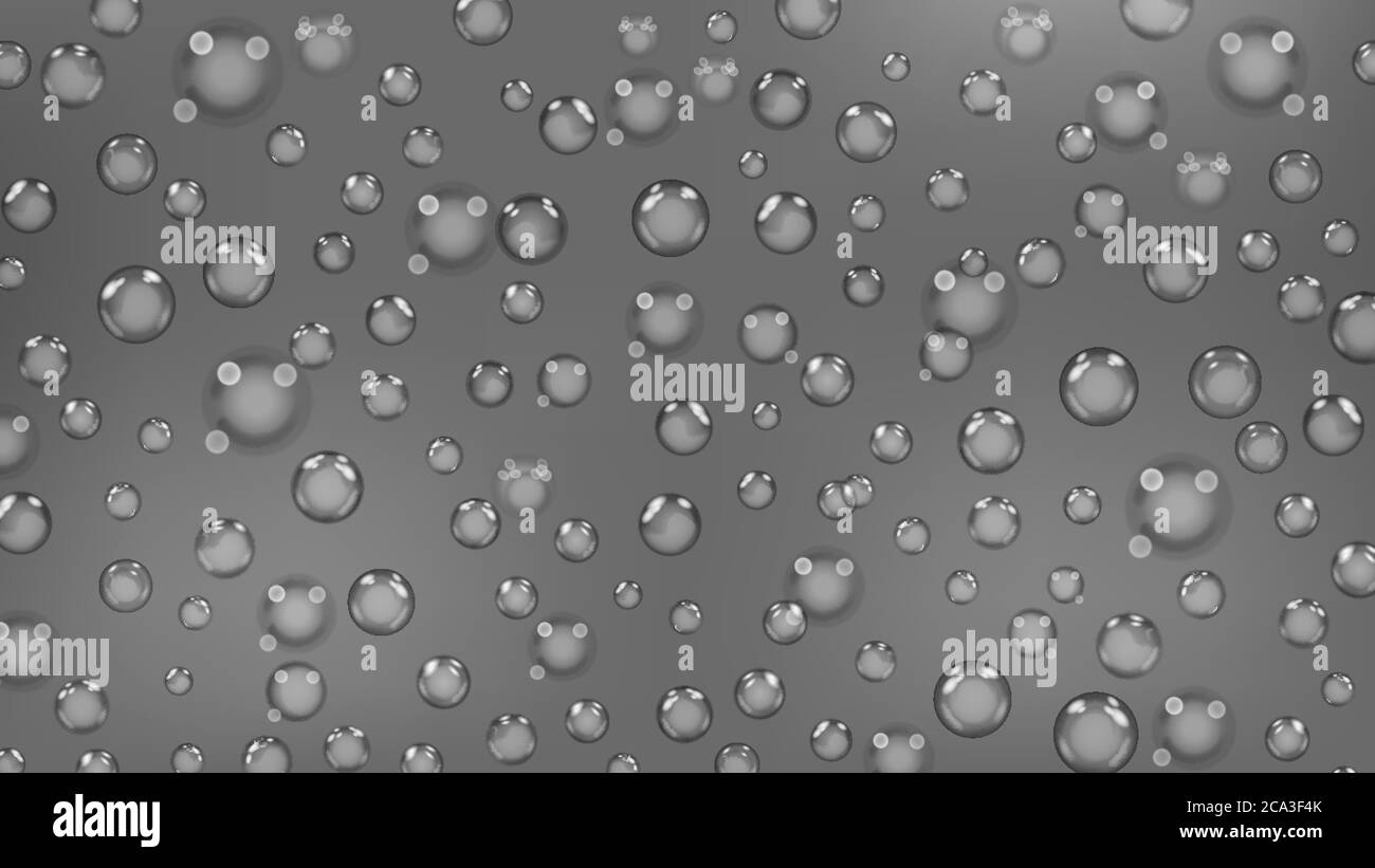 Background of bubbles or water drops of different sizes in gray colors ...