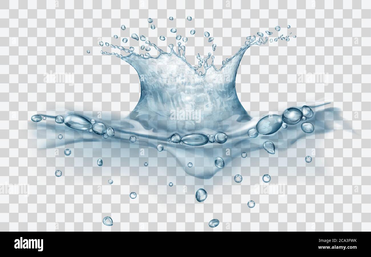 Translucent water surface with crown and drops from falling object ...