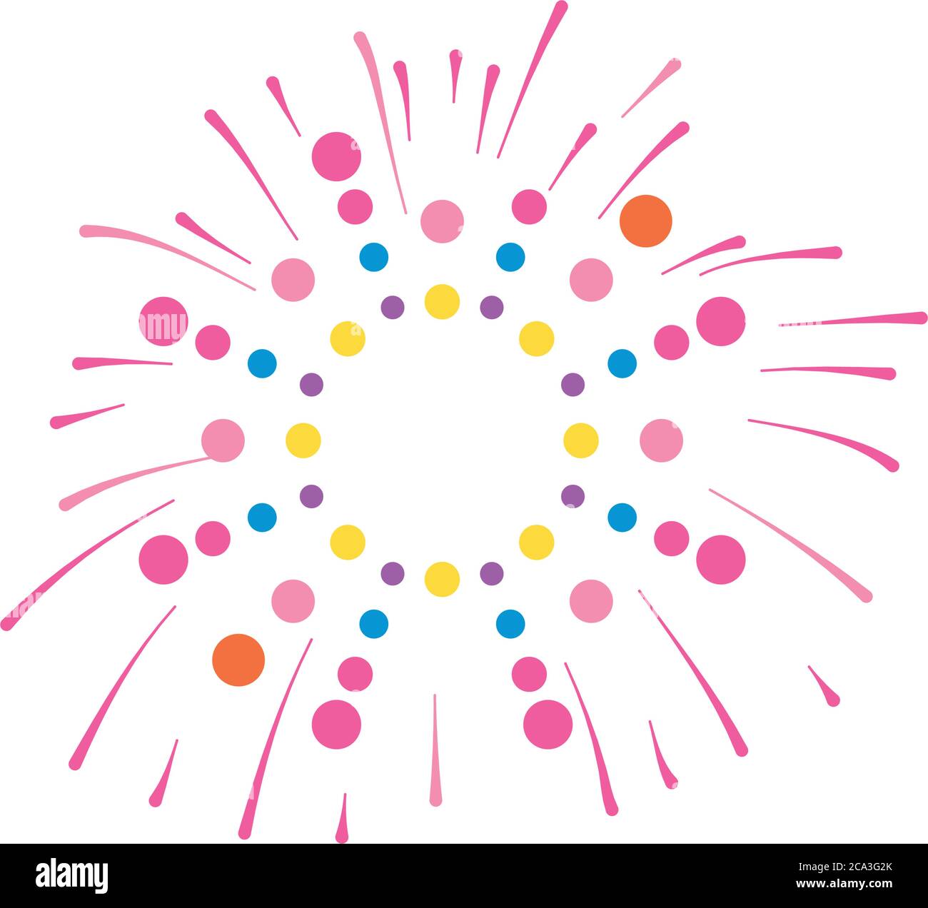 circles and striped firework explosion over white background, flat ...