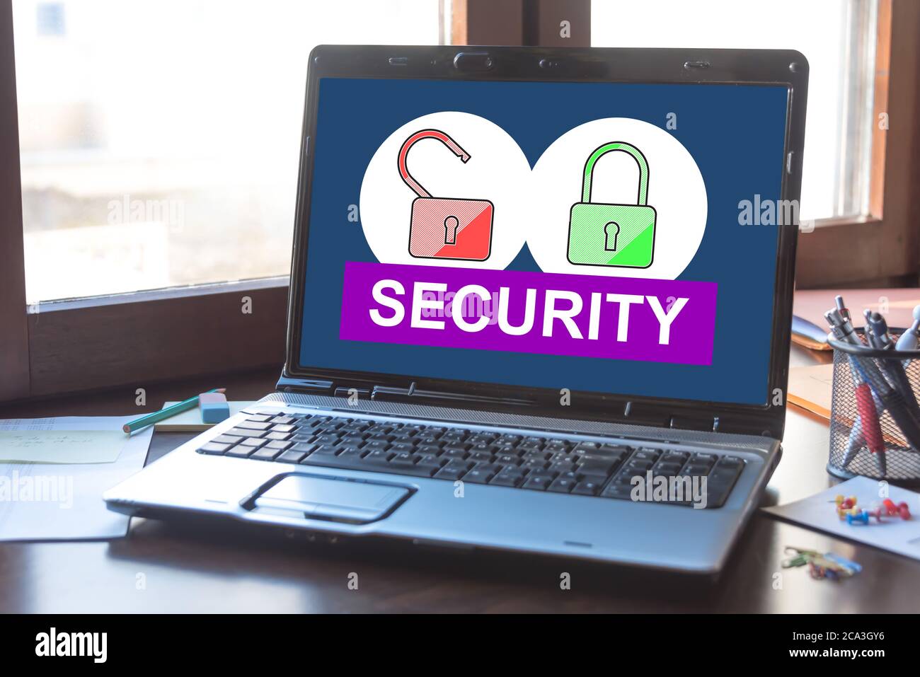 Laptop screen displaying a security concept Stock Photo - Alamy