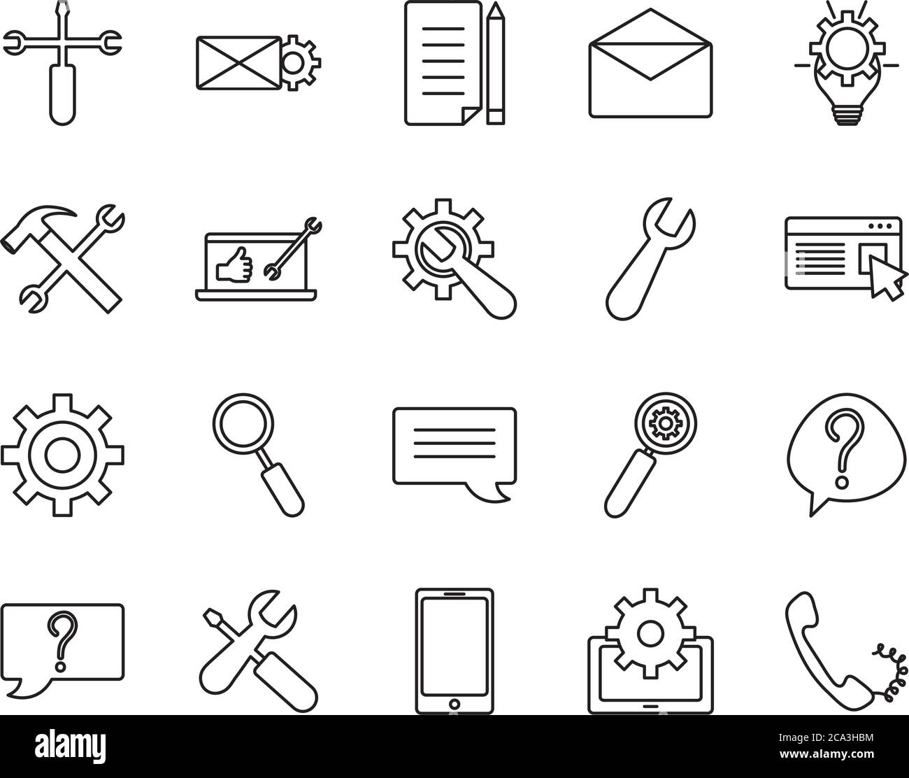 phone and Technical service icon set over white background, line style ...