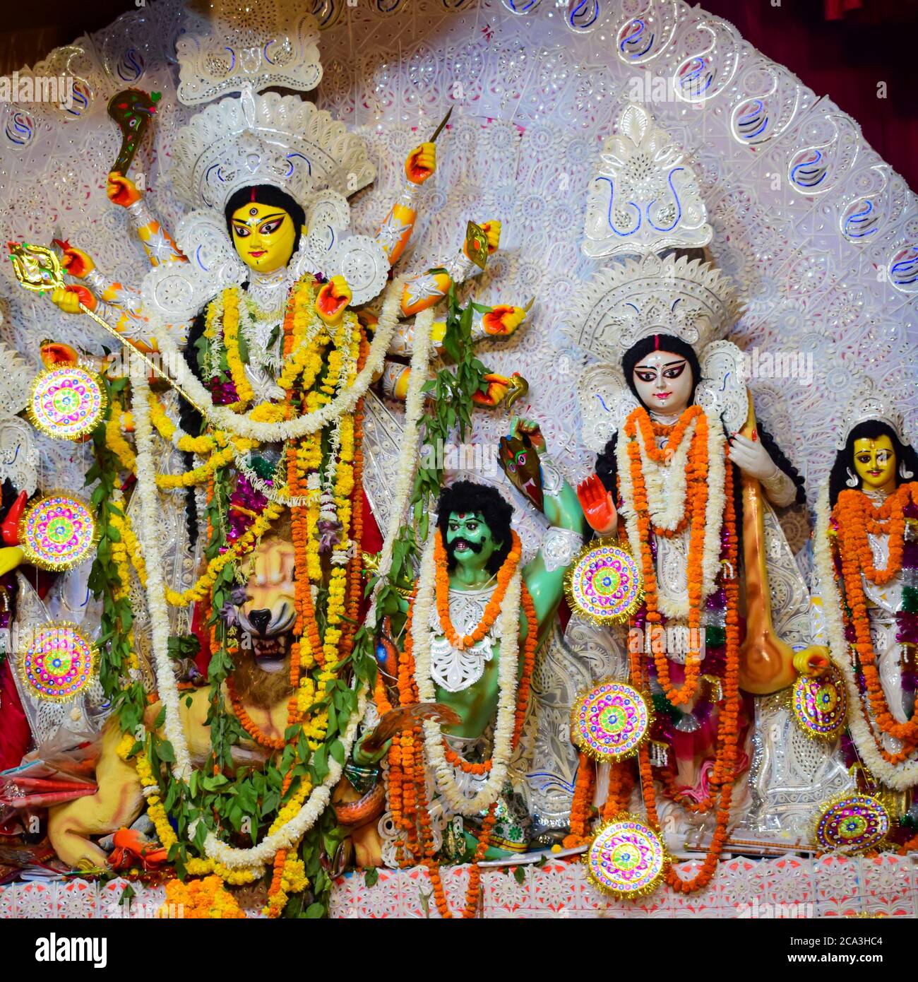 Goddess Durga with traditional look in close up view at a South Kolkata ...