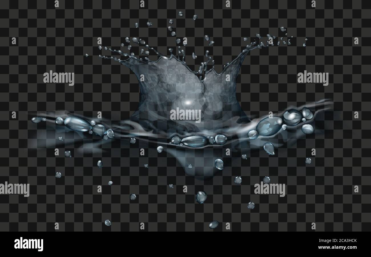 Translucent water surface with crown and drops from falling object ...