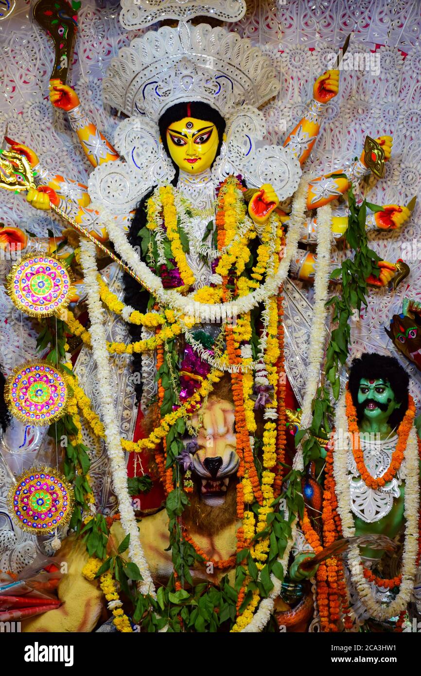 Goddess Durga with traditional look in close up view at a South Kolkata ...