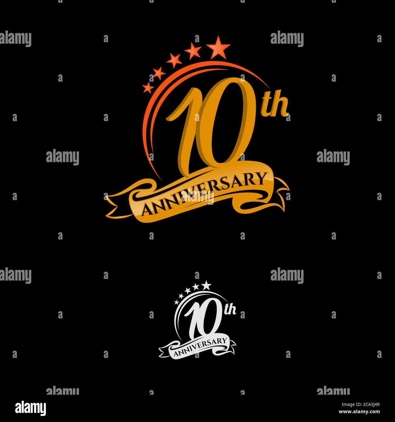 10 years anniversary celebration design with thin number shape golden ...