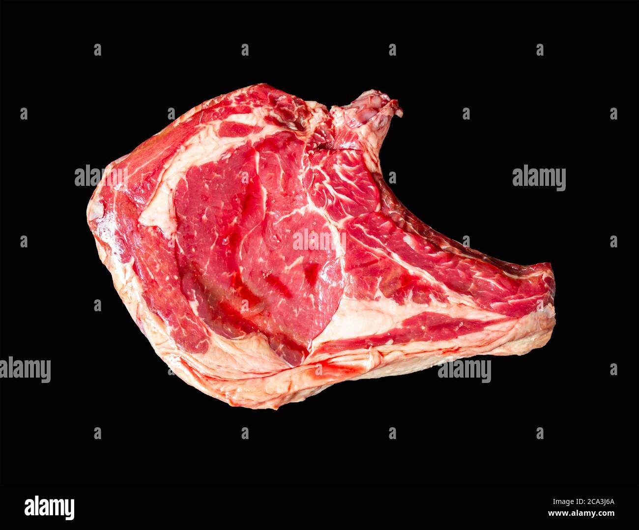 Raw beef prime rib isolated on black background. Top view Stock Photo ...