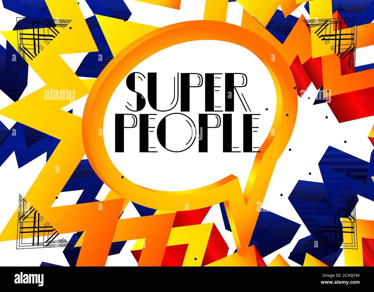 Art Deco Retro Super People text. Decorative greeting card, sign with ...