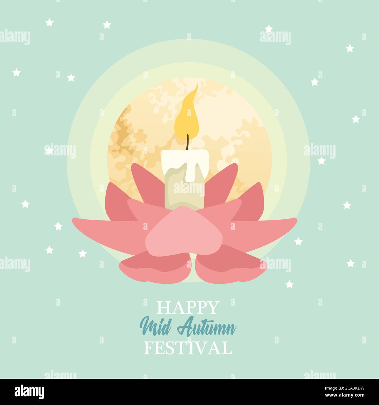 happy mid autumn festival with candle in lotus flower and moon vector ...