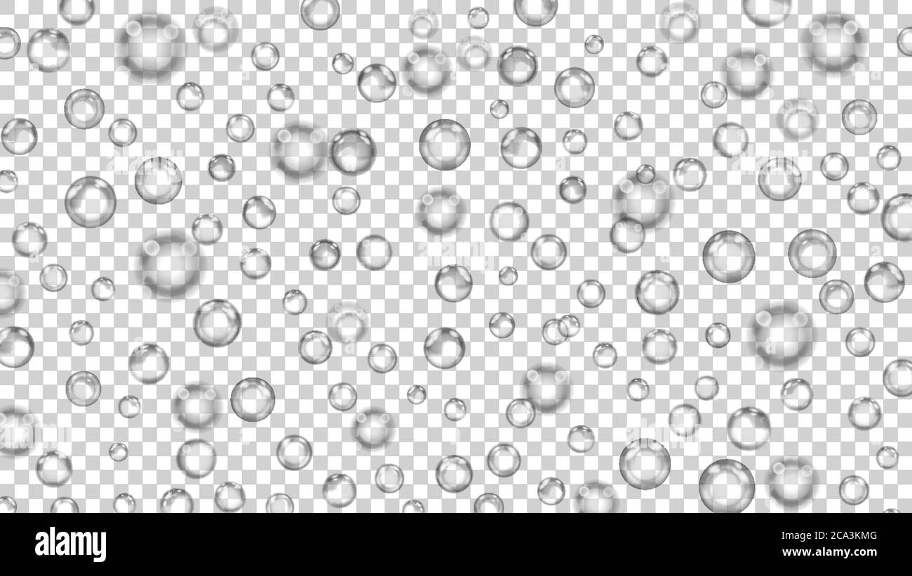Translucent bubbles or water drops of different sizes in gray colors on ...