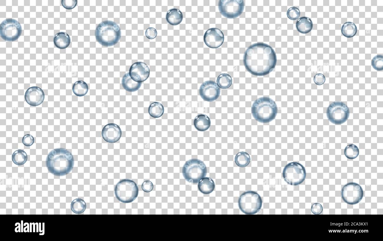 Translucent bubbles or water drops of different sizes in gray colors on ...