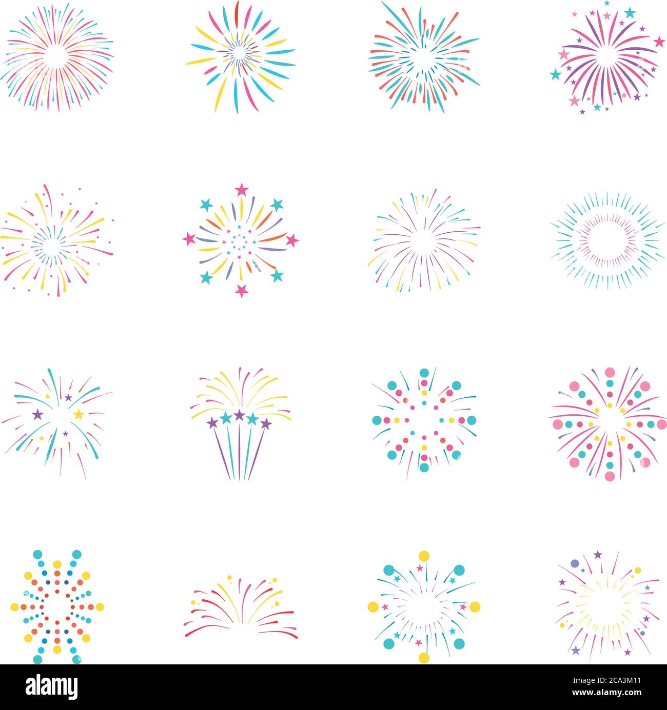 fireworks burst icon set over white background, flat style, vector ...