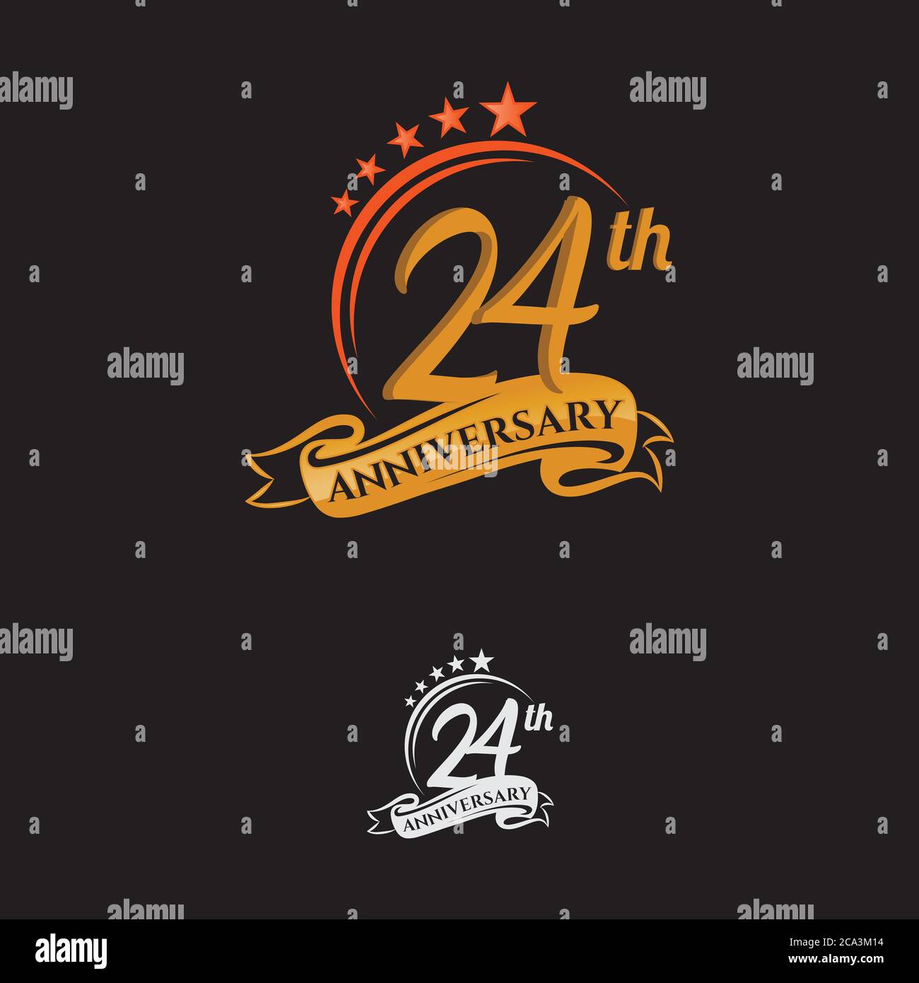 24 years anniversary celebration design with thin number shape golden ...