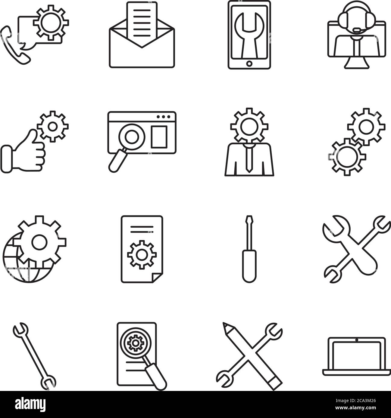 laptop computer and technical service icon set over white background ...