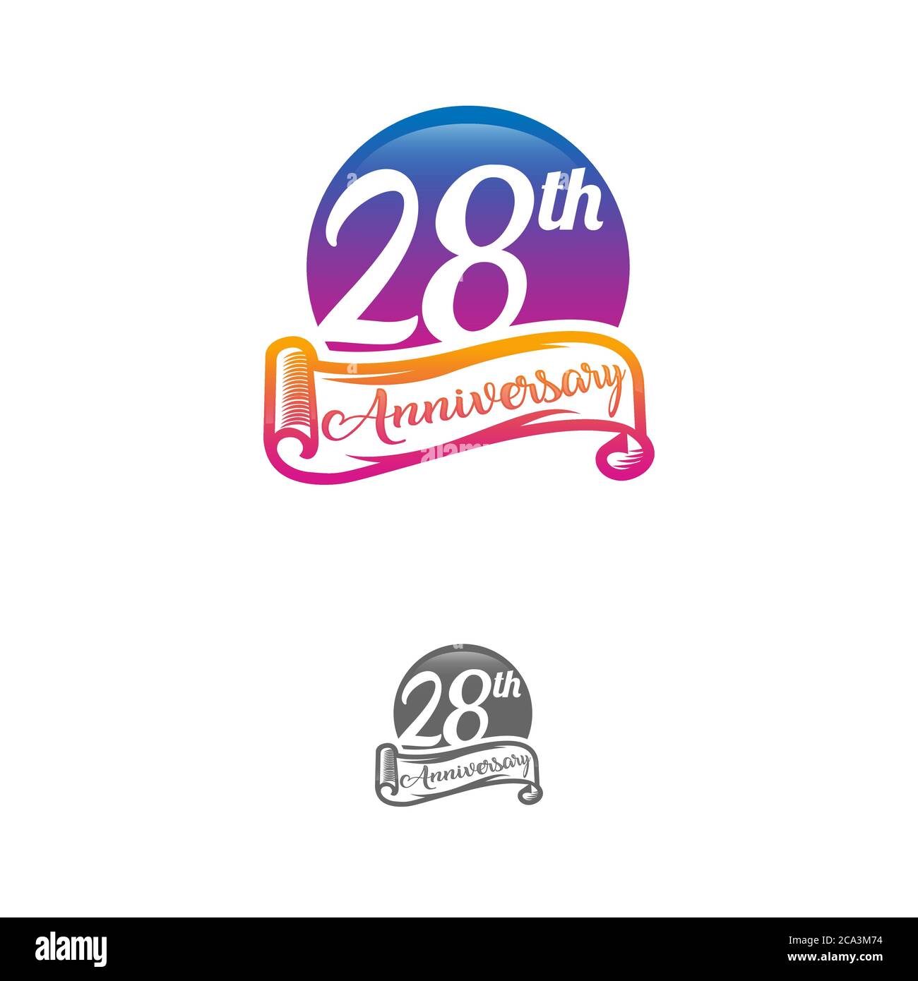 28 years anniversary logo template isolated on white, black and white ...