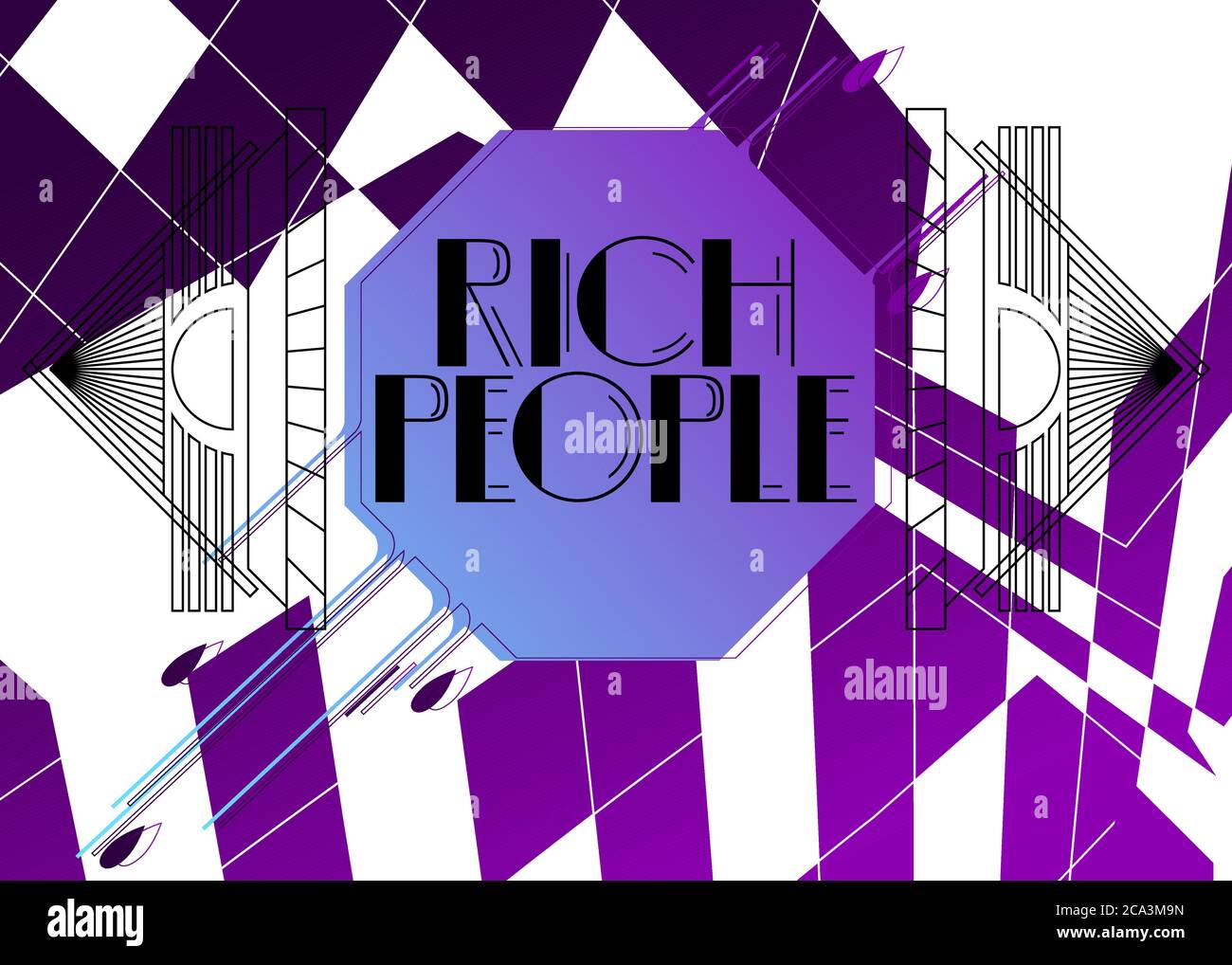 Art Deco Retro Rich People text. Decorative greeting card, sign with ...