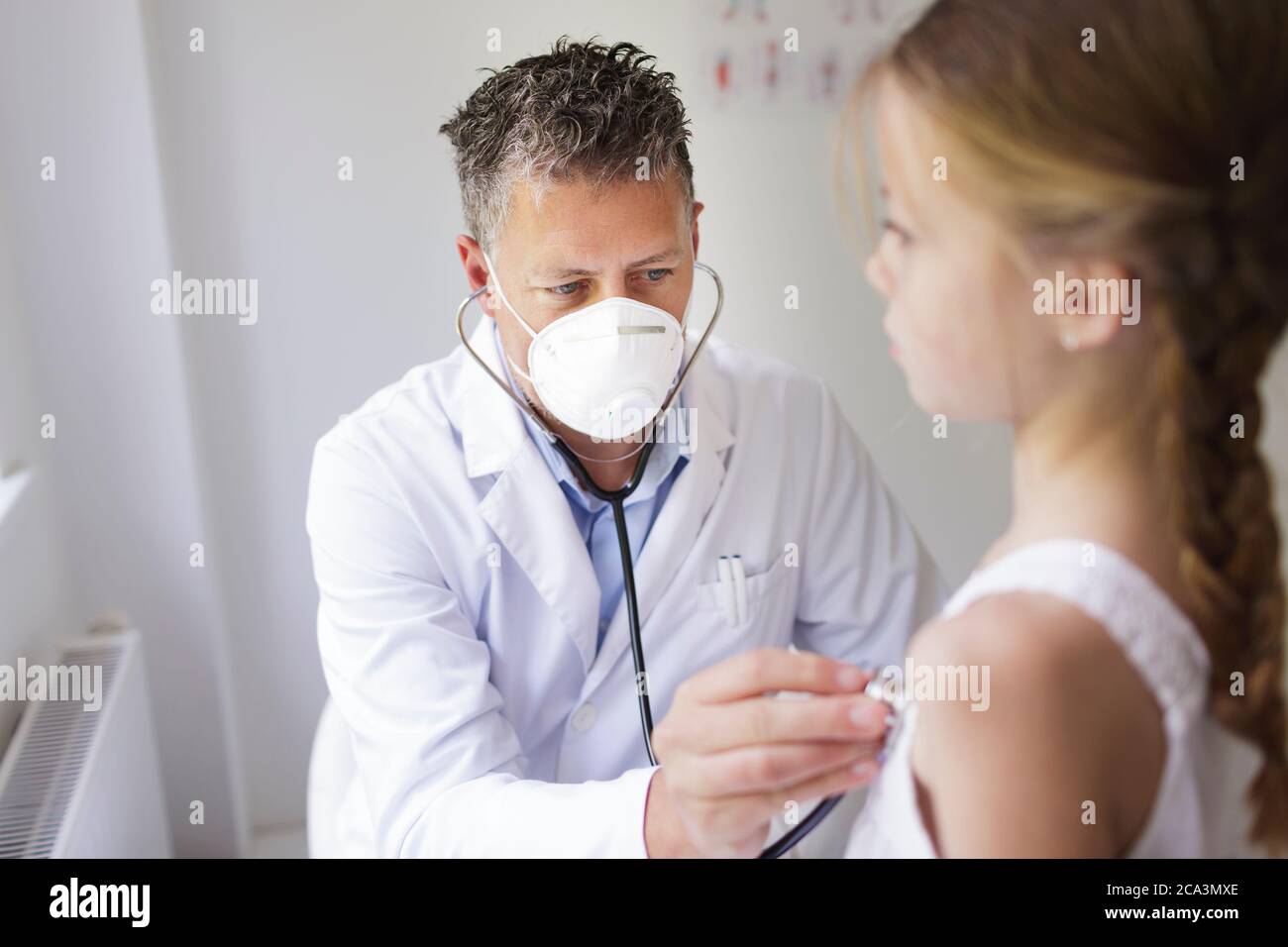 good looking male doctor with three-day beard and nose and mouth mask ...
