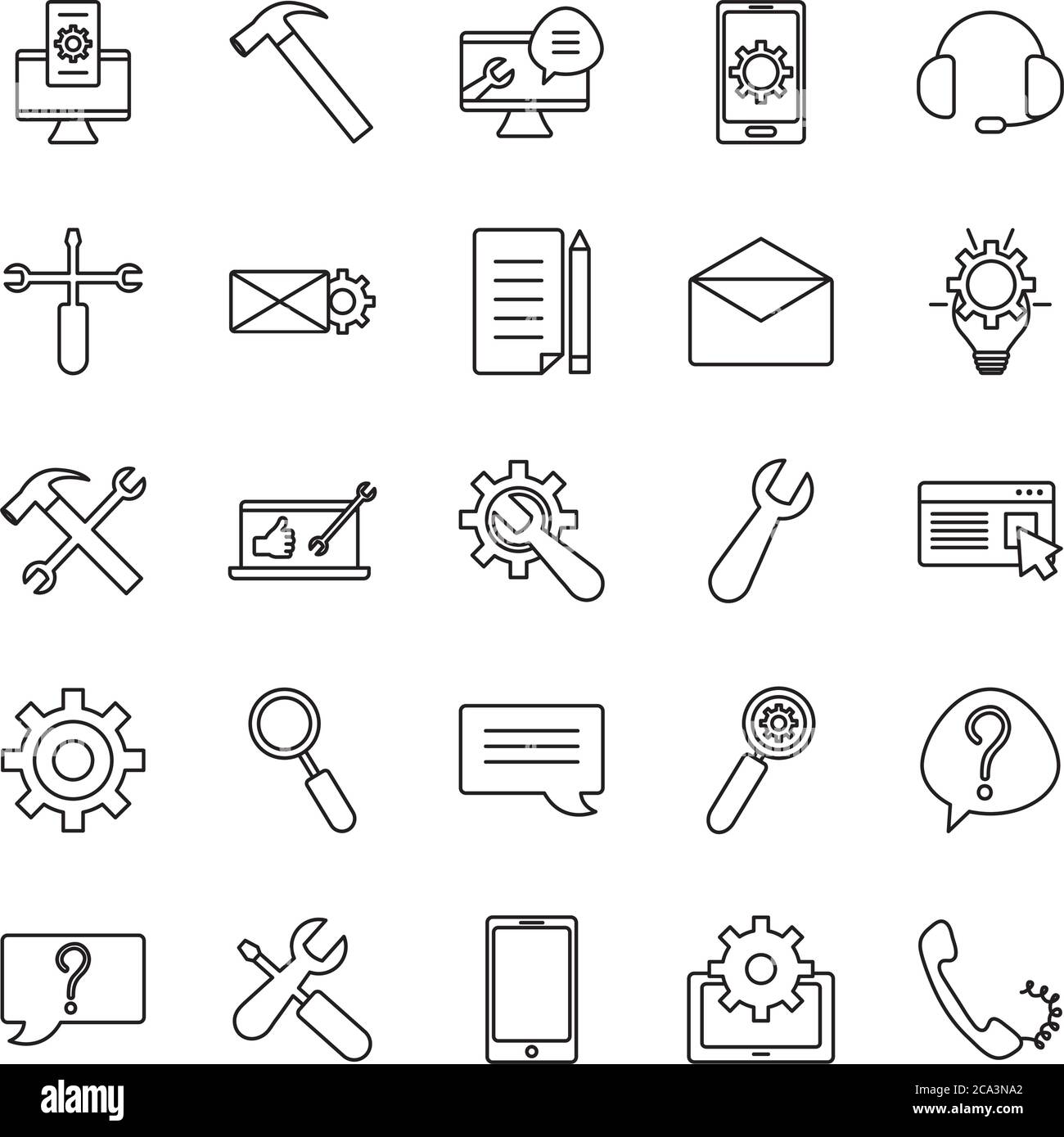 computer and Technical service icon set over white background, line ...