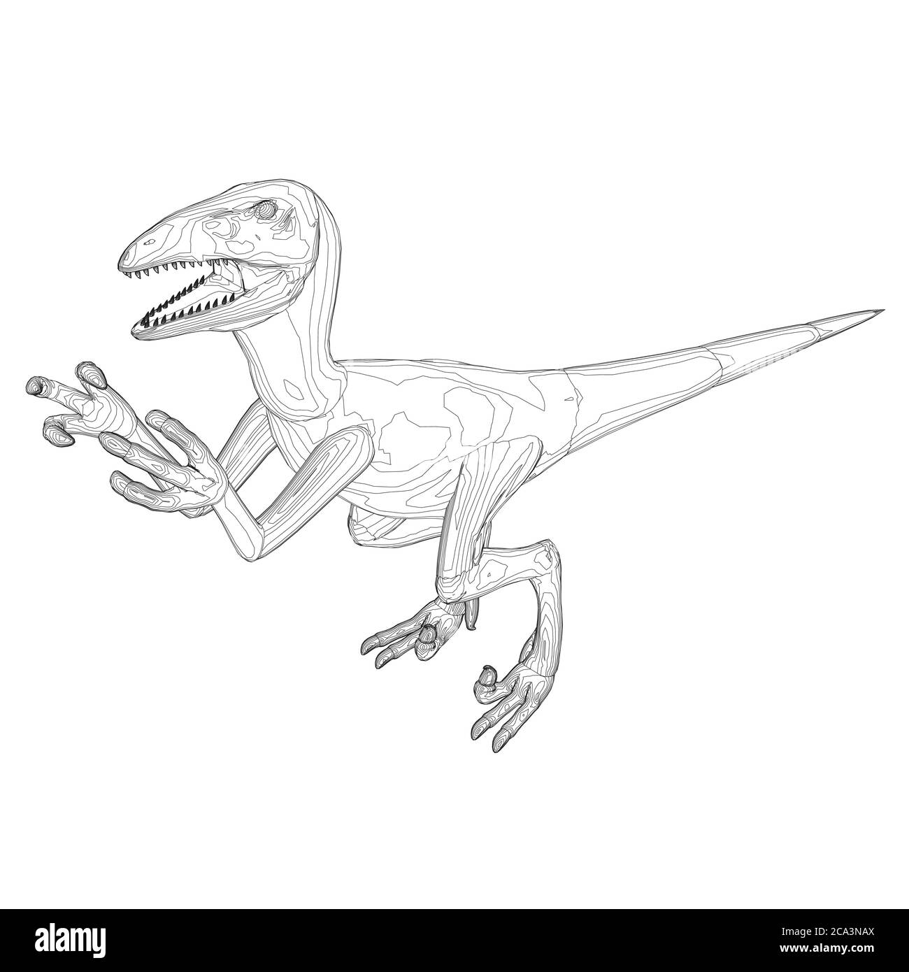 Dinosaur wireframe made of black lines on a white background. Angry ...