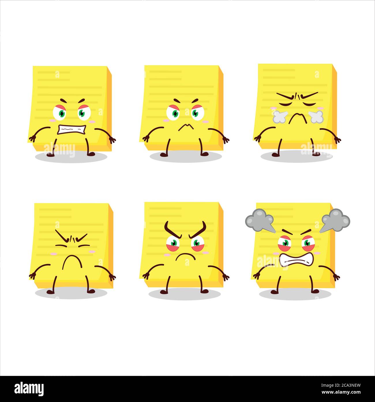 Sticky notes yellow cartoon character with various angry expressions ...