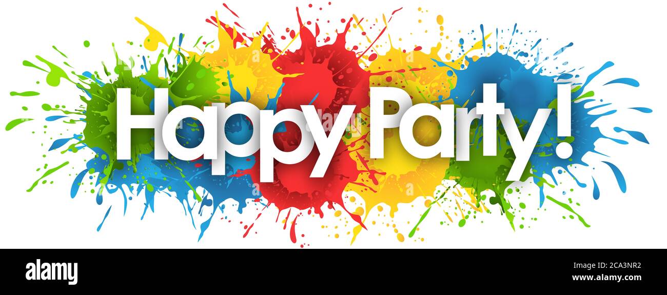 happy party word in splash’s background Stock Photo - Alamy