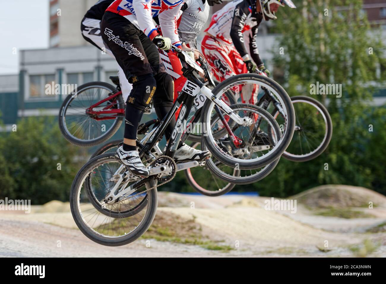 St. Petersburg, Russia - August 6, 2015: Unidentified bikers in the BMX ...