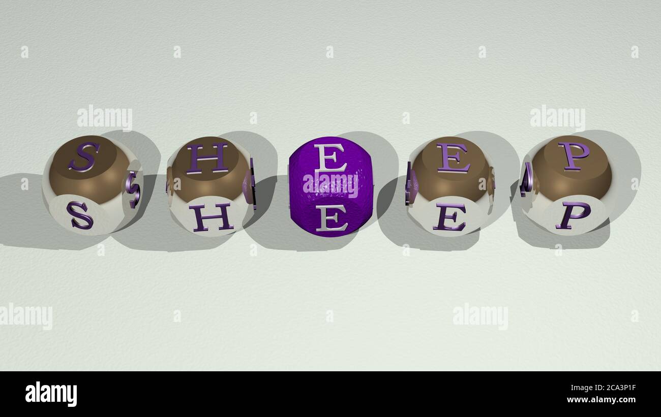 combination of sheep built by cubic letters from the top perspective ...