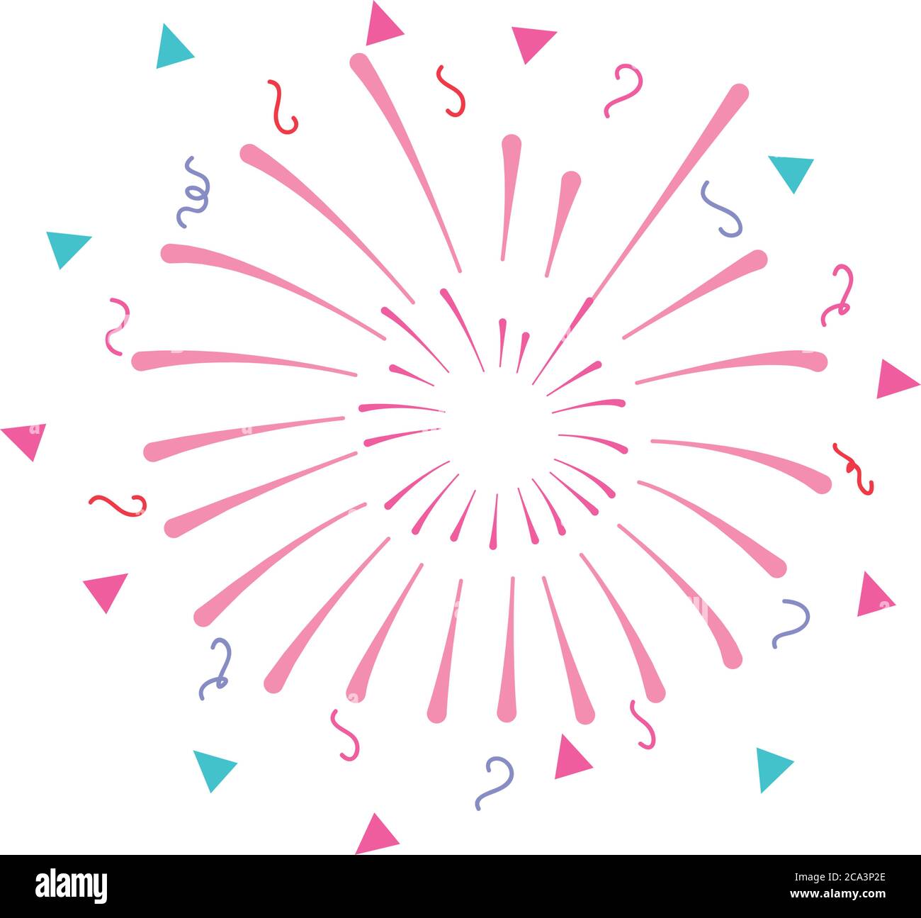 festive fireworks with stripes and triangles exploding over white ...