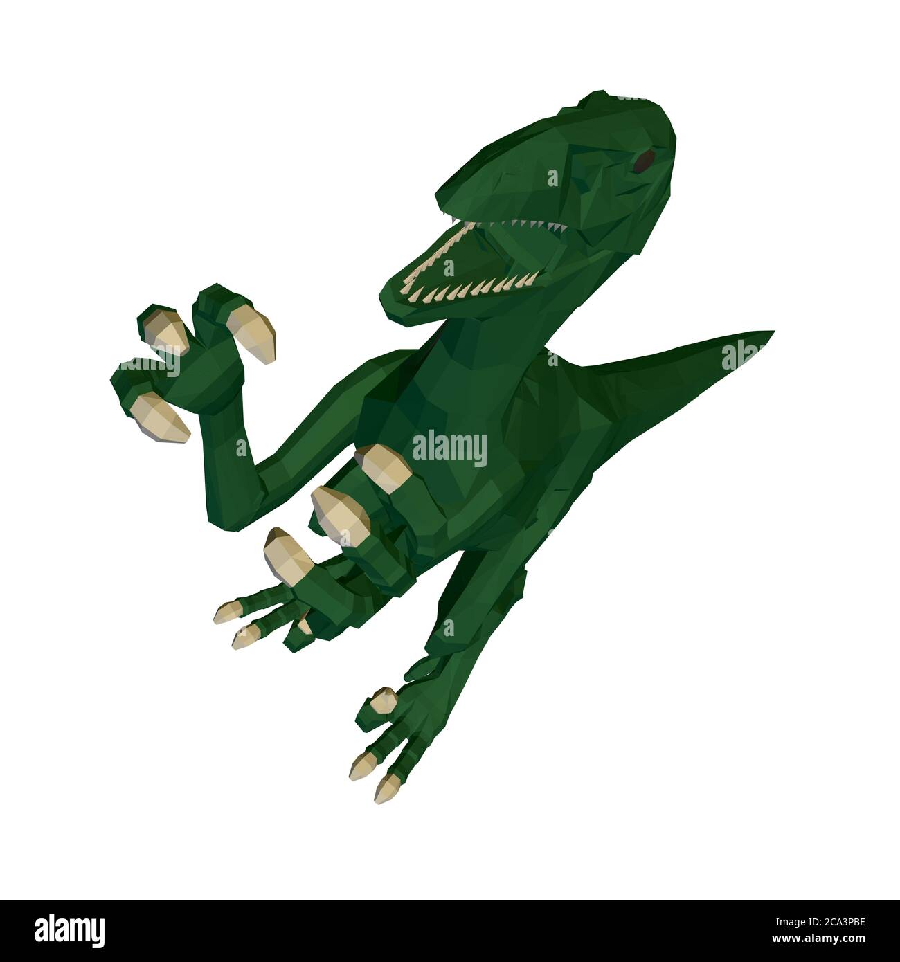 Low poly green dinosaur. Angry dinosaur with raised paws and sharp ...