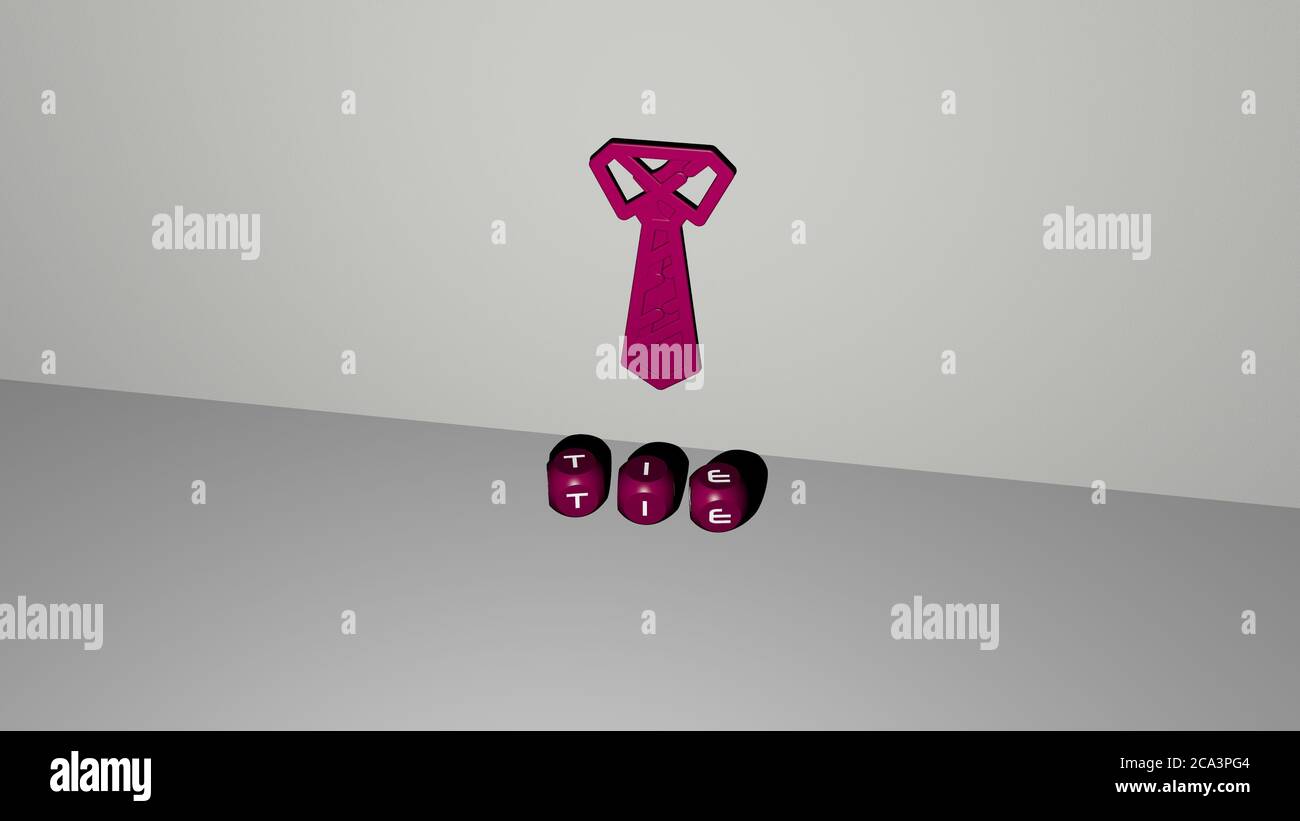 3D illustration of tie graphics and text made by metallic dice letters ...