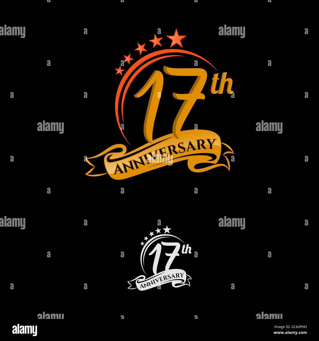 17 years anniversary celebration design with thin number shape golden ...
