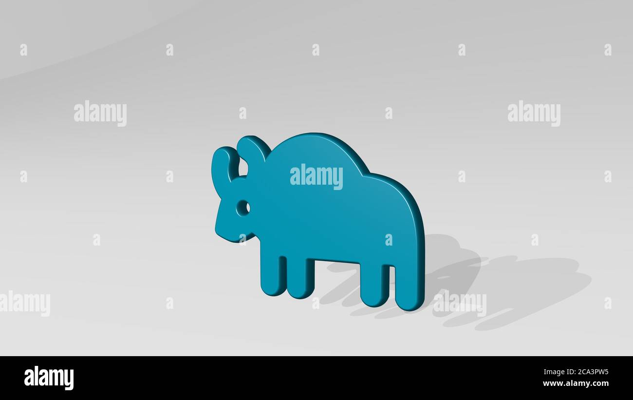 livestock bull body stand with shadow. 3D illustration of metallic ...