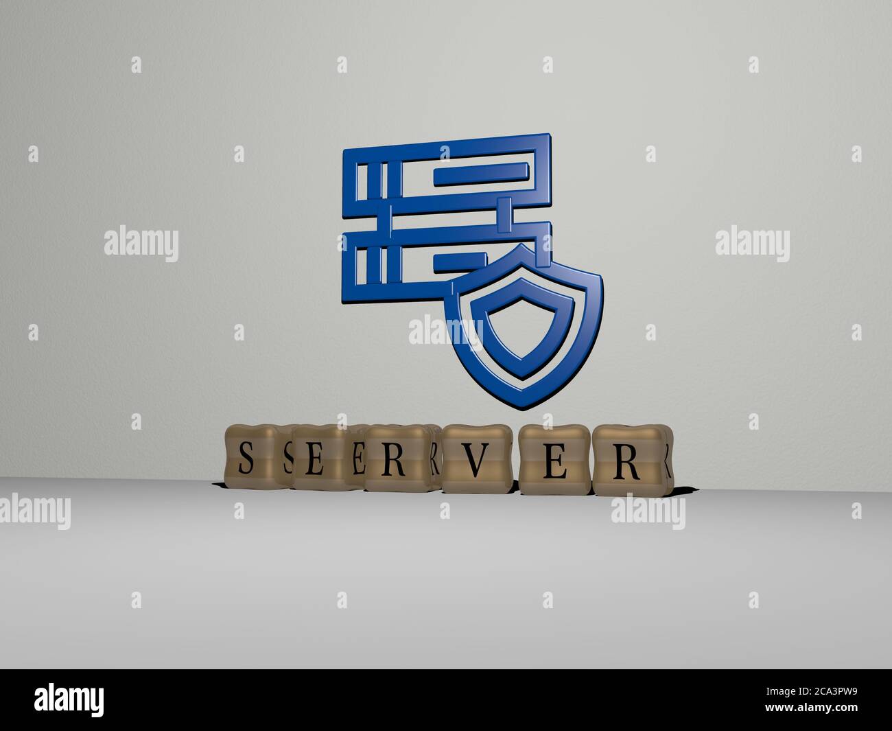 3D representation of SERVER with icon on the wall and text arranged by ...
