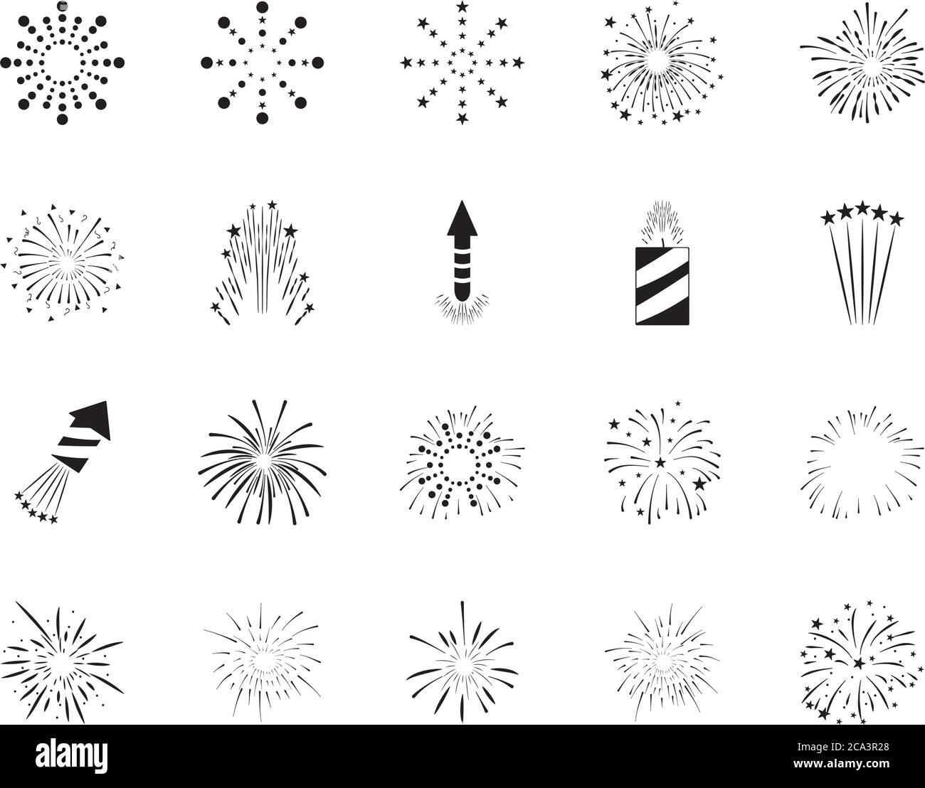 icon set of stars fireworks explosions over white background ...
