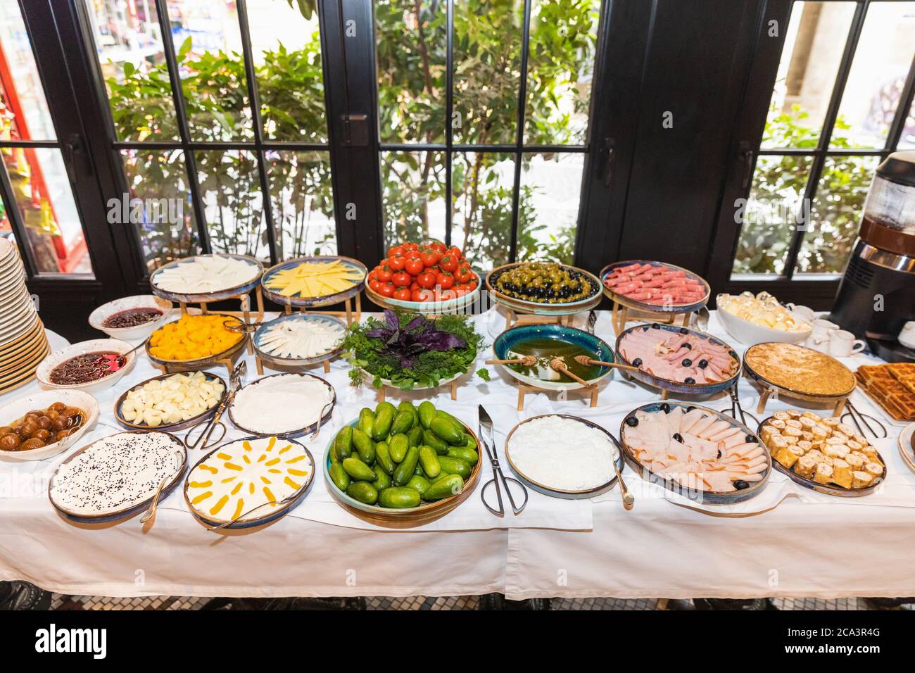 Tasty breakfast table at the restaurant Stock Photo - Alamy