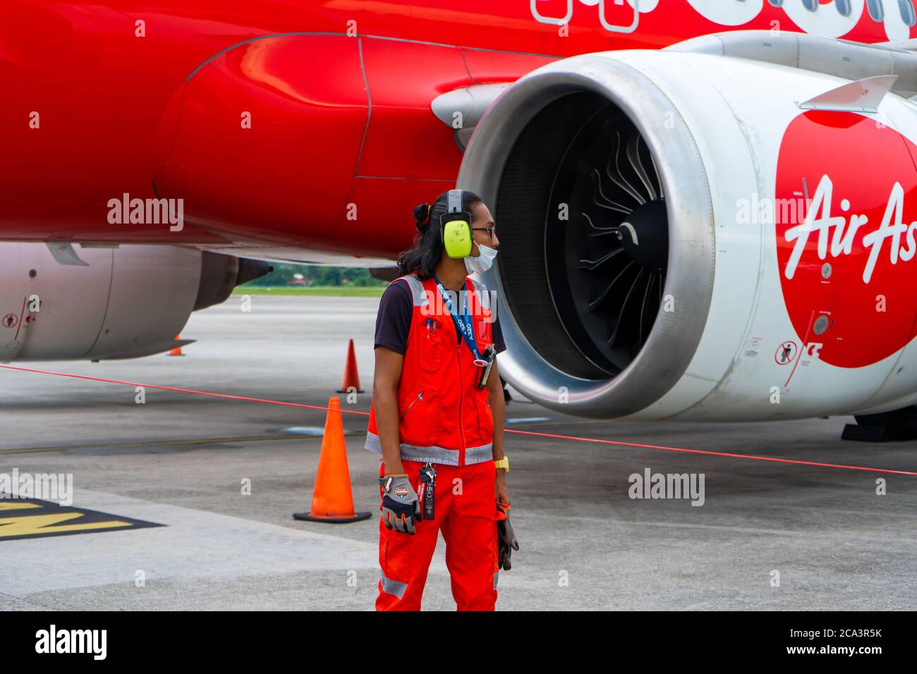 Avionics Technician check aircraft before departure. Field airport ...