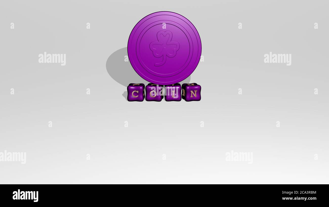 3D graphical image of COIN vertically along with text built by metallic ...