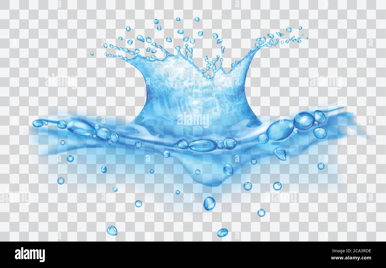Translucent water surface with crown and drops from falling object ...