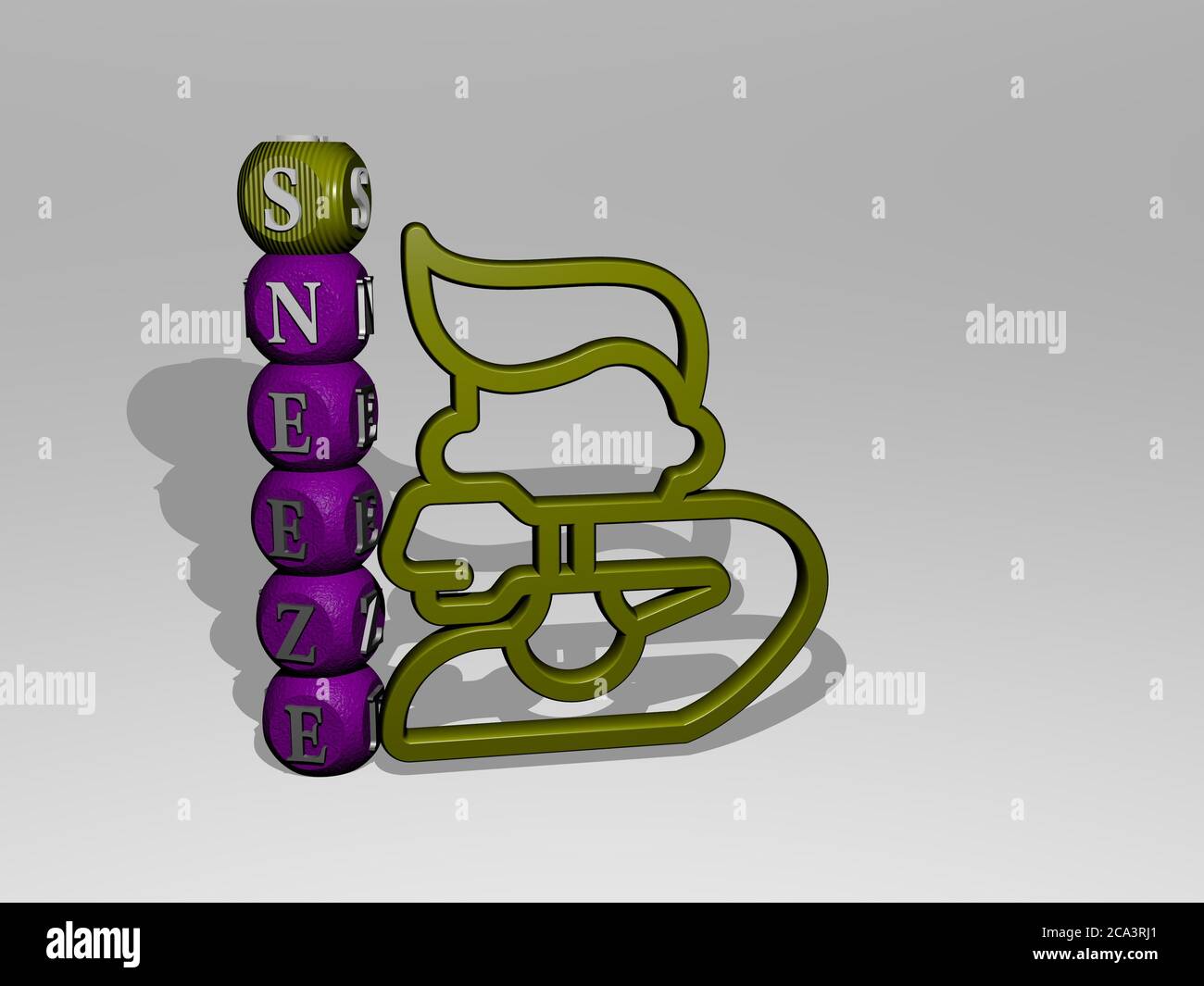3D representation of sneeze with icon on the wall and text arranged by ...