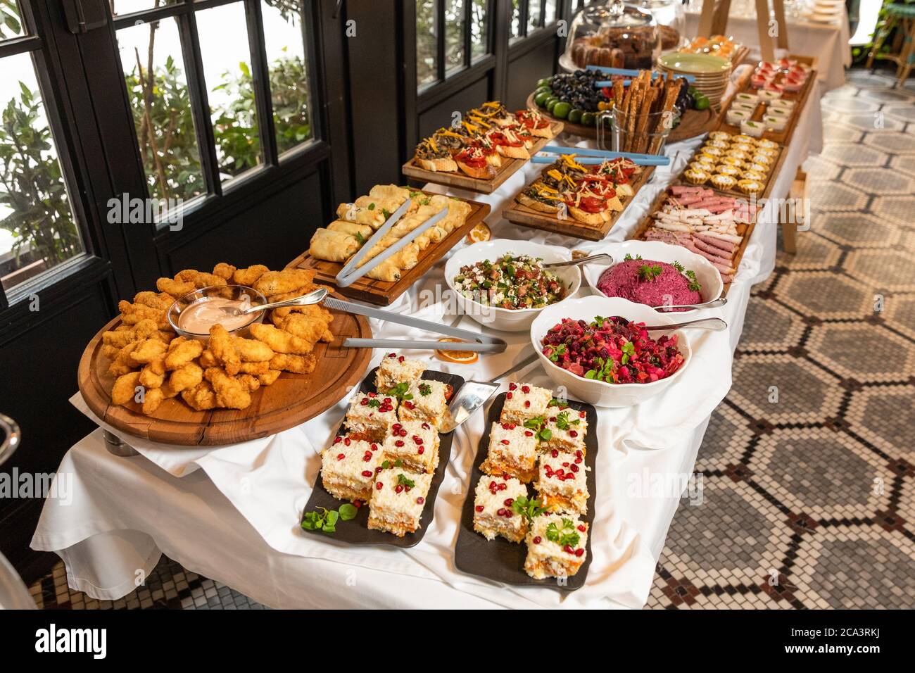 Tasty breakfast table at the restaurant Stock Photo - Alamy