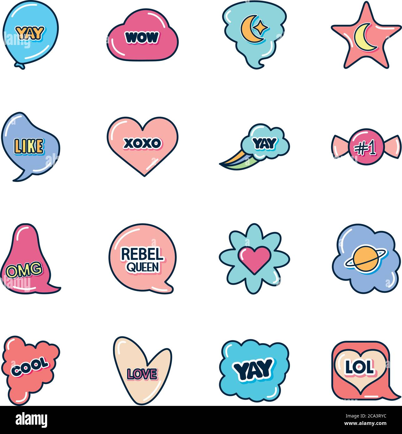 stars and slang bubbles icon set over white background, flat style ...