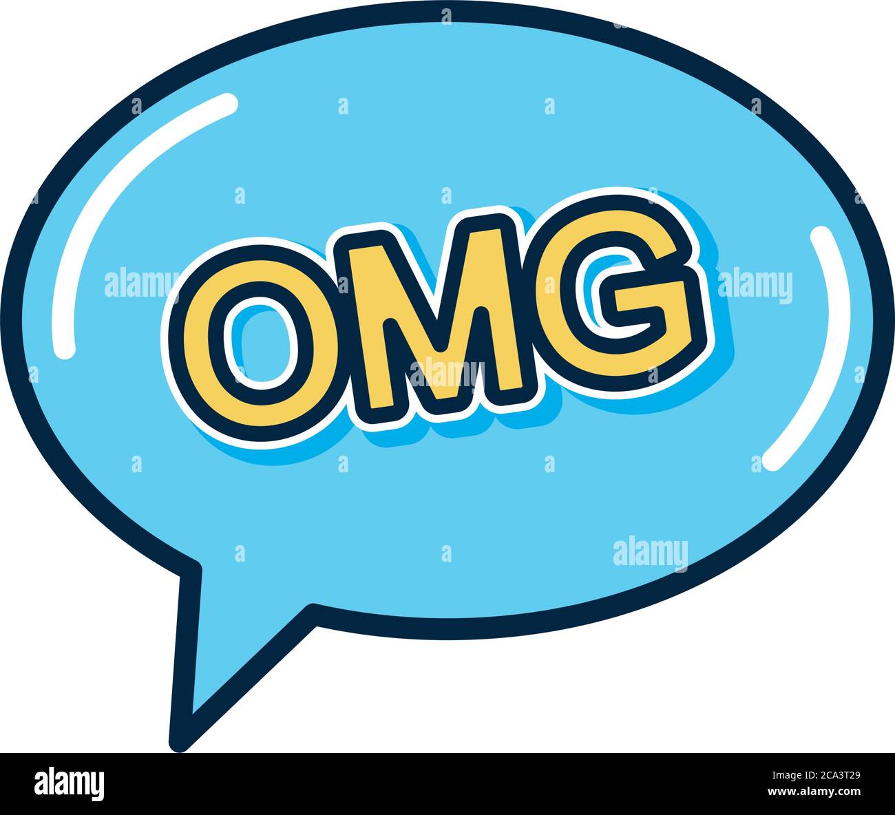slang bubble concept, blue speech bubble with omg word over white ...