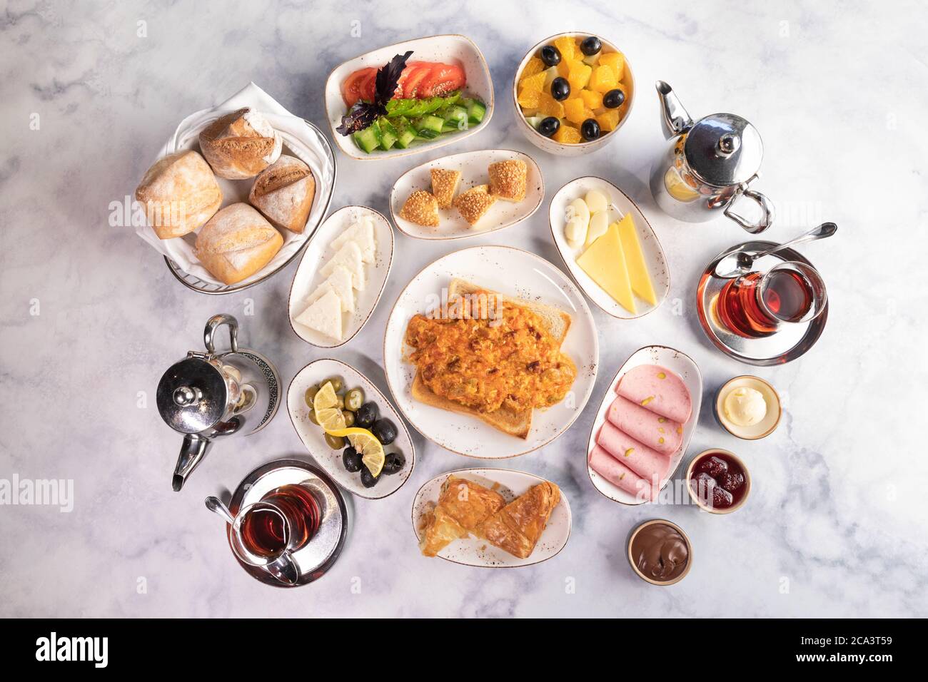 Breakfast menu foods on the white background Stock Photo - Alamy