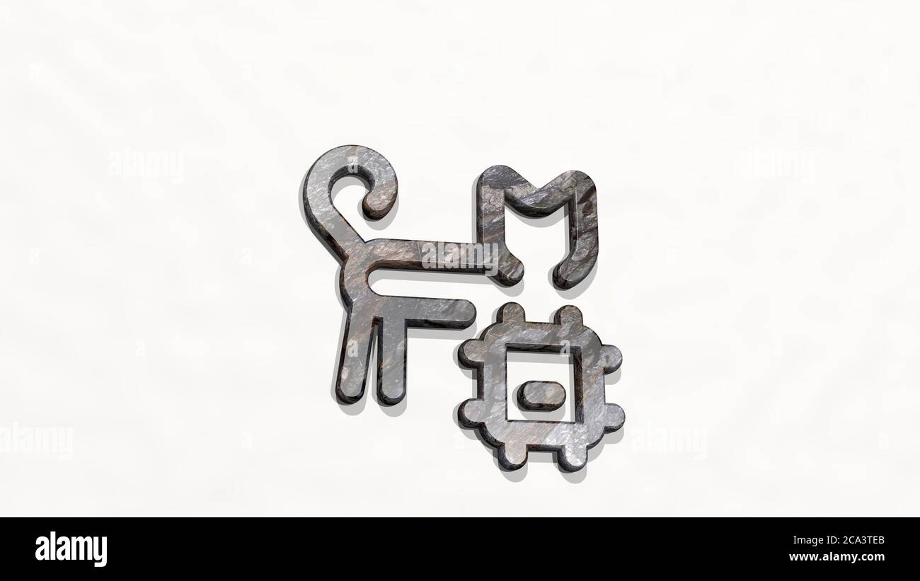 PET TRACKING CAT CHIP on the wall. 3D illustration of metallic ...