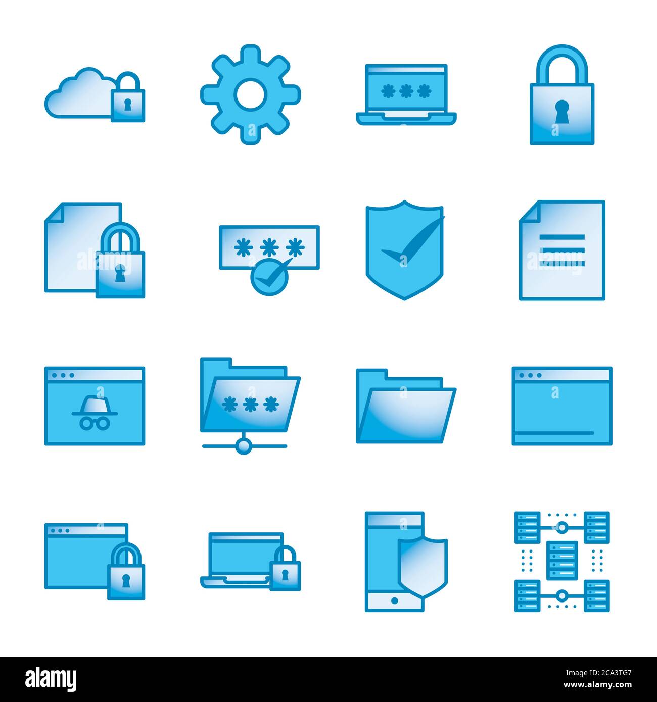 line and gradient style icon set design, Data center base security system hardware technology ...