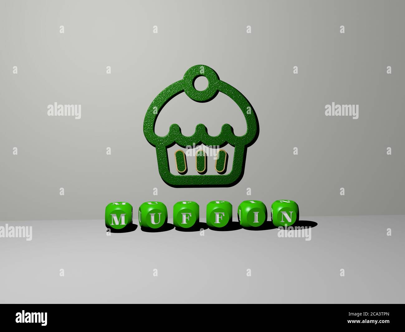 3D representation of MUFFIN with icon on the wall and text arranged by ...