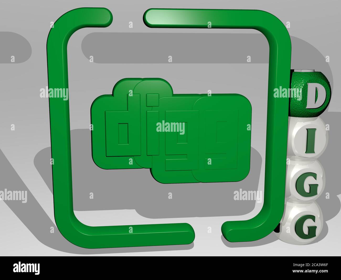 3D representation of DIGG with icon on the wall and text arranged by ...